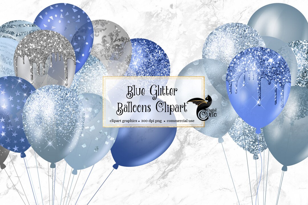 Blue Glitter Balloons Clipart, Baby Blue and Silver Glitter Party ...