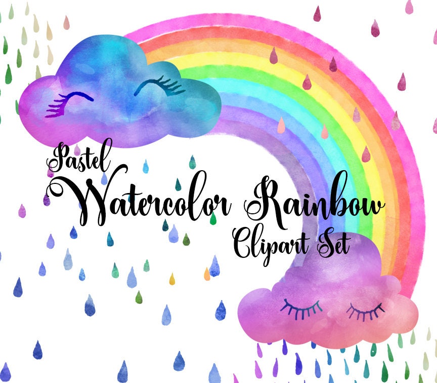 Pastel Watercolor Rainbow Clipart Whimsical Digital Instant - Etsy UK