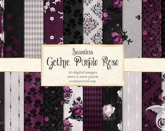 Gothic Purple Rose Digital Paper Seamless Rose Patterns With - Etsy