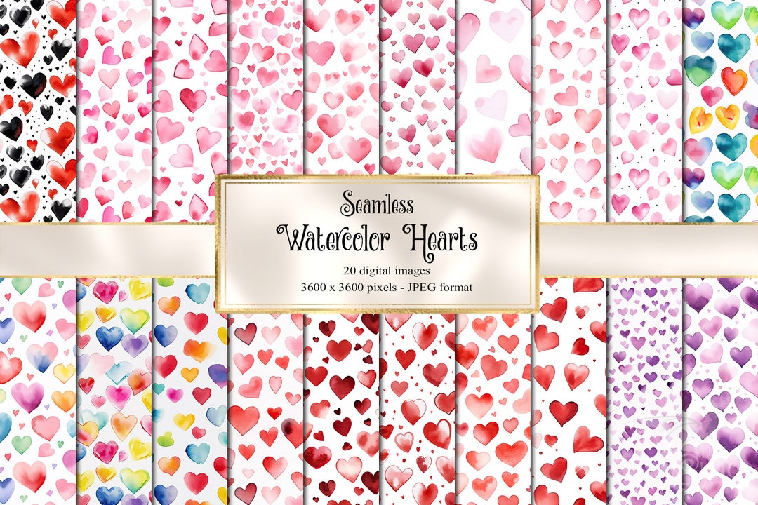 Watercolor Hearts Digital Paper, Seamless Valentine Printable Textures ...