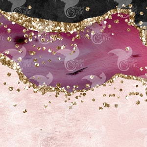 Pink Glitter Agate Digital Paper - Seamless Textures With Gold Glitter ...