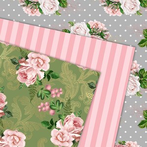 Shabby Garden Digital Paper - Seamless Shabby Patterns in Pink Gray and ...