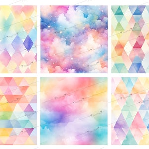 Watercolor Rainbow Pastel Patterns, Set 1 - Seamless Digital Paper ...