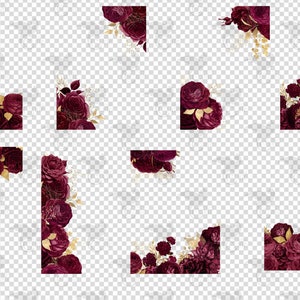 5x7 Burgundy and Gold Floral Overlays for Invitations, Planners ...