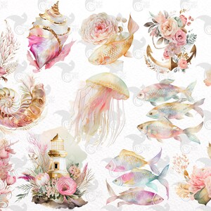 Watercolor Boho Nautical Clipart - Ocean Beach Wedding PNG Format ...