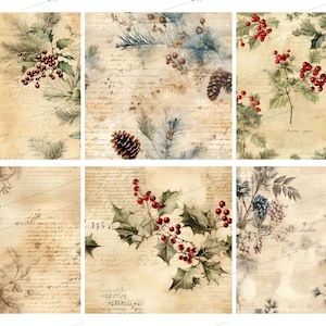 Winter Letters Digital Paper, Christmas Botanical Printable Vintage ...