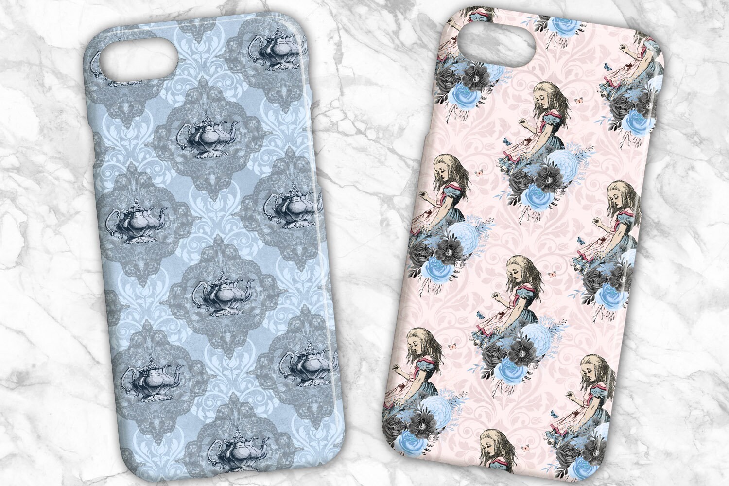 Alice in Wonderland Digital Paper, Blush Pink & Blue, Seamless Patterns ...