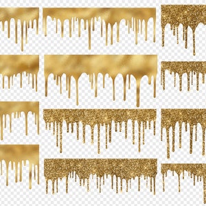 Dripping Gold Glitter Clipart - Foil & Sparkle Overlays (PNG Digital ...