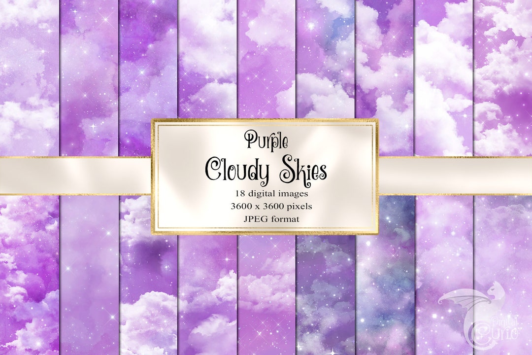 Purple Cloudy Skies Digital Paper - Stars and Clouds Galaxy Background ...