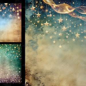 Gold Starry Grunge Digital Paper, Golden Starry Night Digital Papers ...