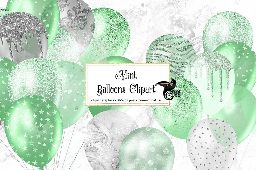 Mint Glitter Balloons Clipart Pastel Green And Silver Glitter Party