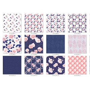 Blush and Navy Roses Digital Paper - Seamless Wedding Backgrounds ...