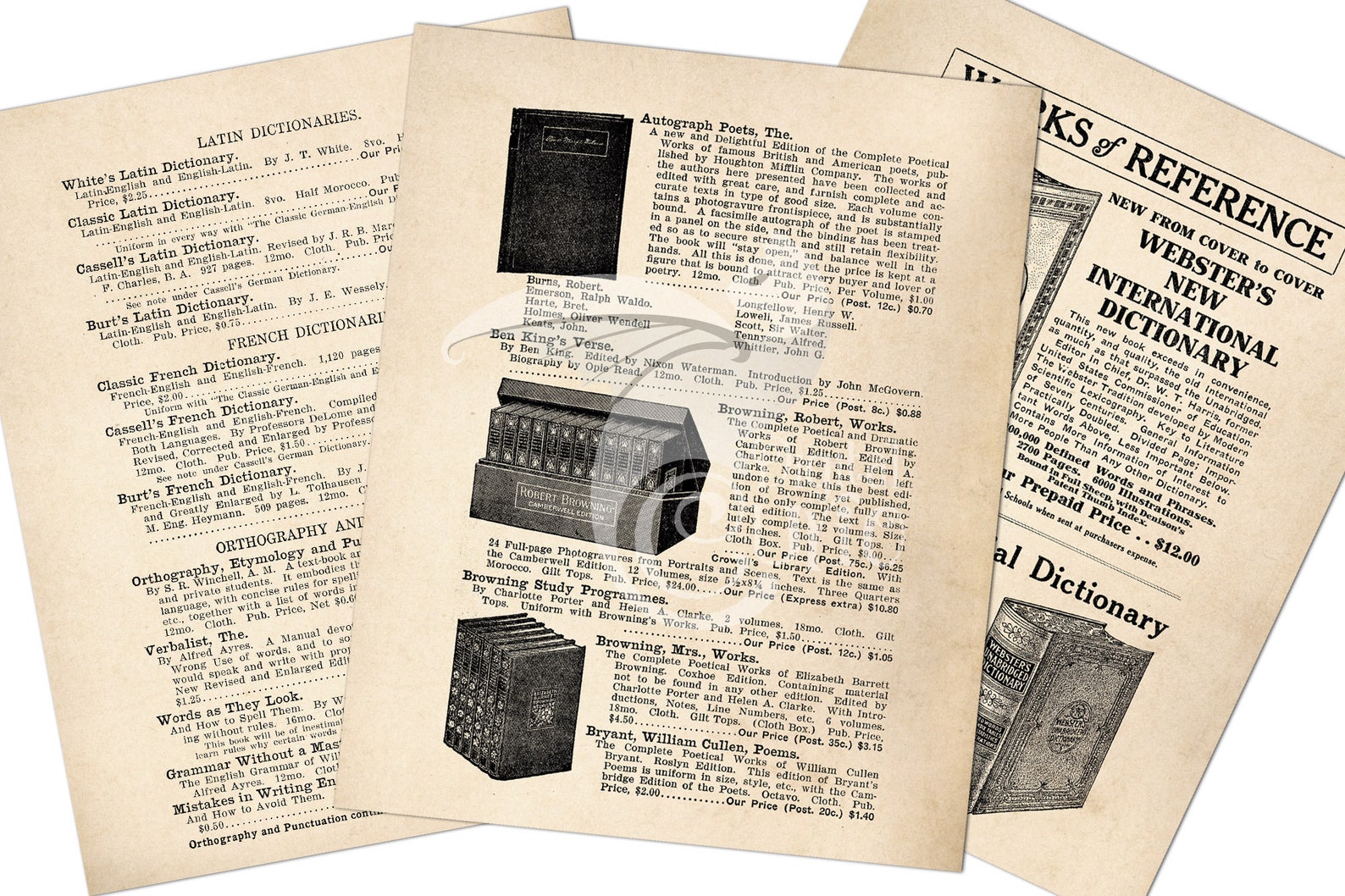 Antique Book Catalog Digital Paper, Vintage Ephemera (8x10, 300 Dpi) - Etsy