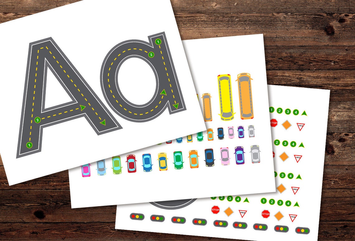 Road Alphabet Clipart, Learn Letters & Numbers (printable Sheets) - Etsy