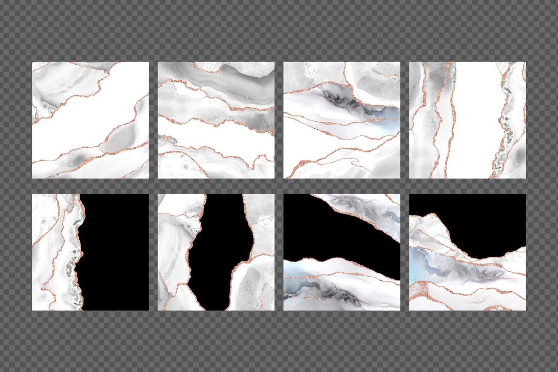 White and Rose Gold Agate Borders Digital Watercolor Geode - Etsy