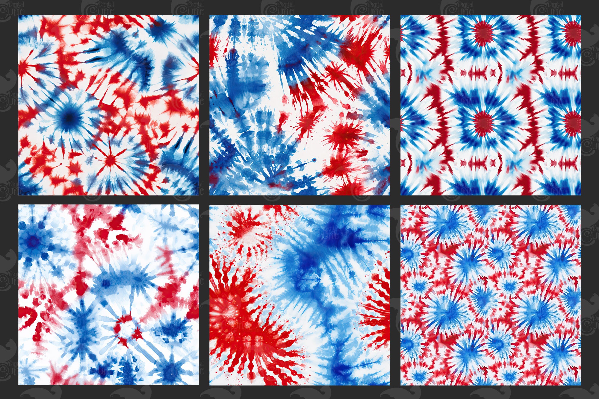 Red White and Blue Tie Dye Digital Paper, Seamless Textures (digital ...