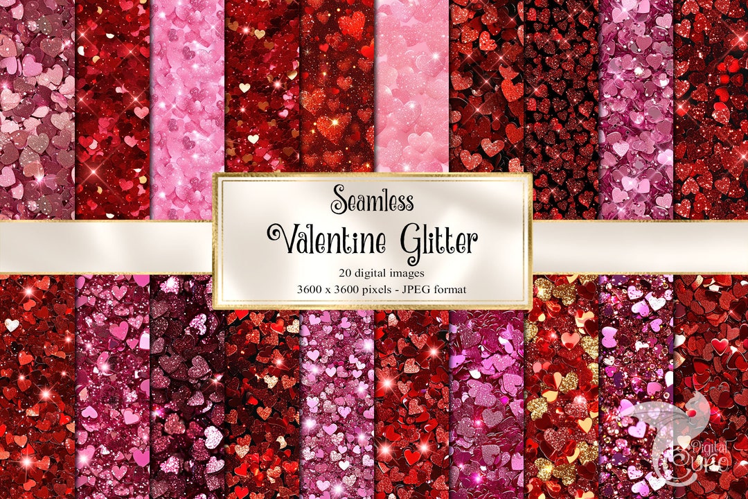 Valentine Glitter Digital Paper, Seamless Heart Glitter Sparkle ...