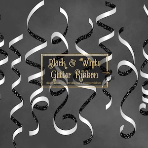 Black and White Glitter Ribbon Clip Art - Curling Ribbons in Png Format ...