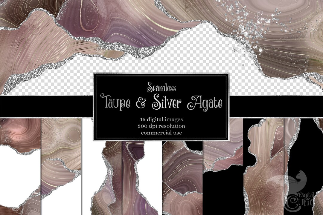 Taupe and Silver Agate Borders, Seamless Digital Geode PNG Overlays ...