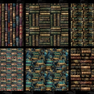 Fantasy Books Digital Paper, Seamless Grimoire Book Textures Printable ...