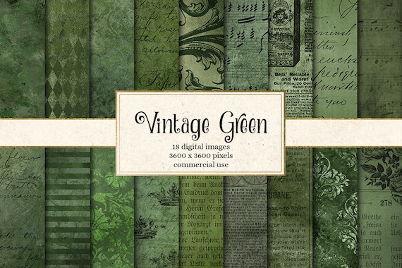Vintage Green Digital Paper Antique Scrapbook Paper Green | Etsy