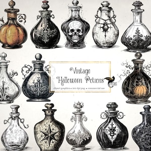 Vintage Halloween Potions Clipart, Antique Vintage Halloween Clip Art ...