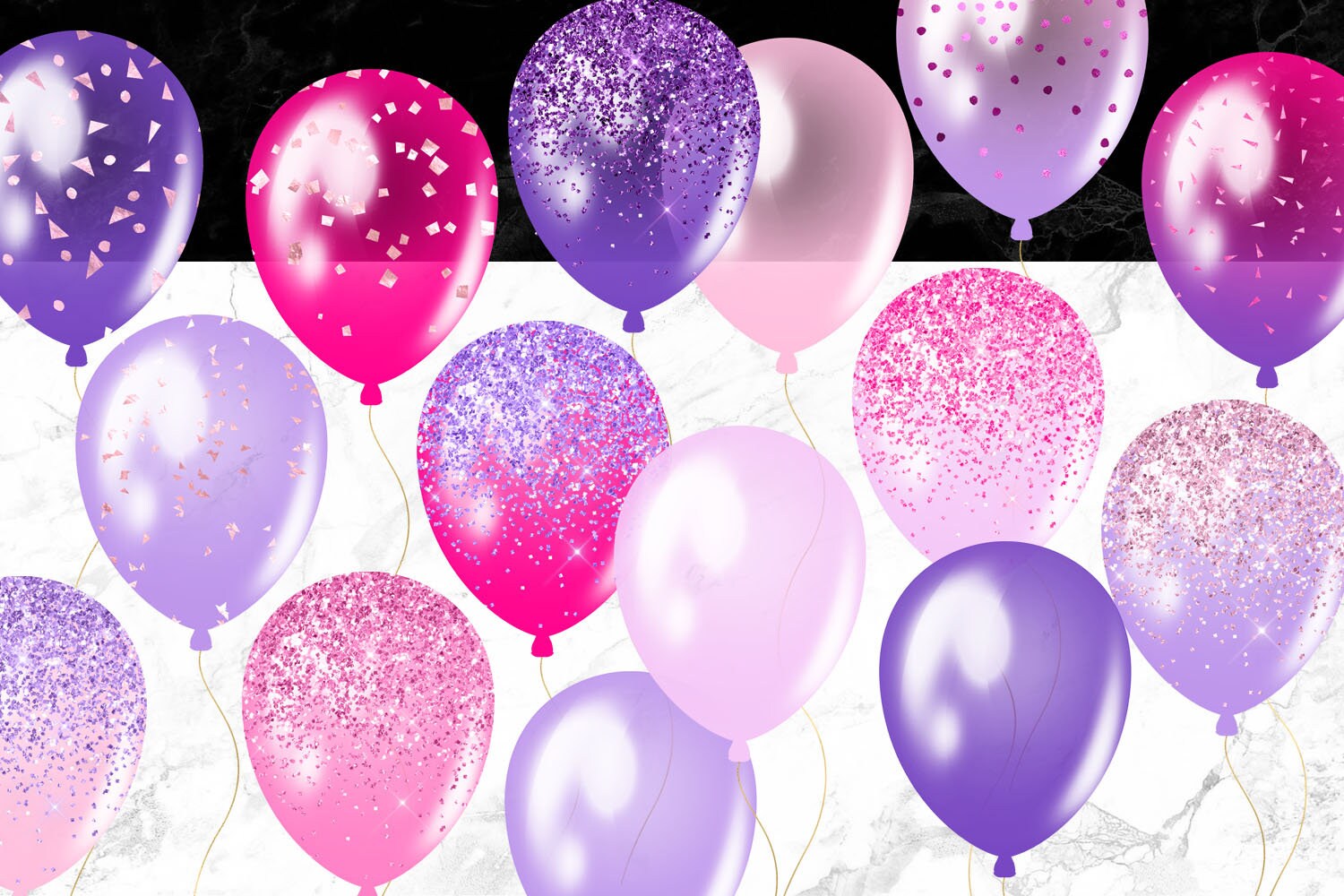 Pink and Purple Balloon Clipart, Glitter Confetti (PNG Digital Download ...