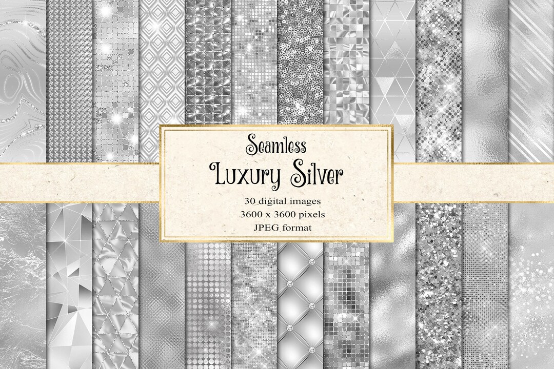 Silver Glitter Digital Paper, Seamless Glam Textures (digital Download ...