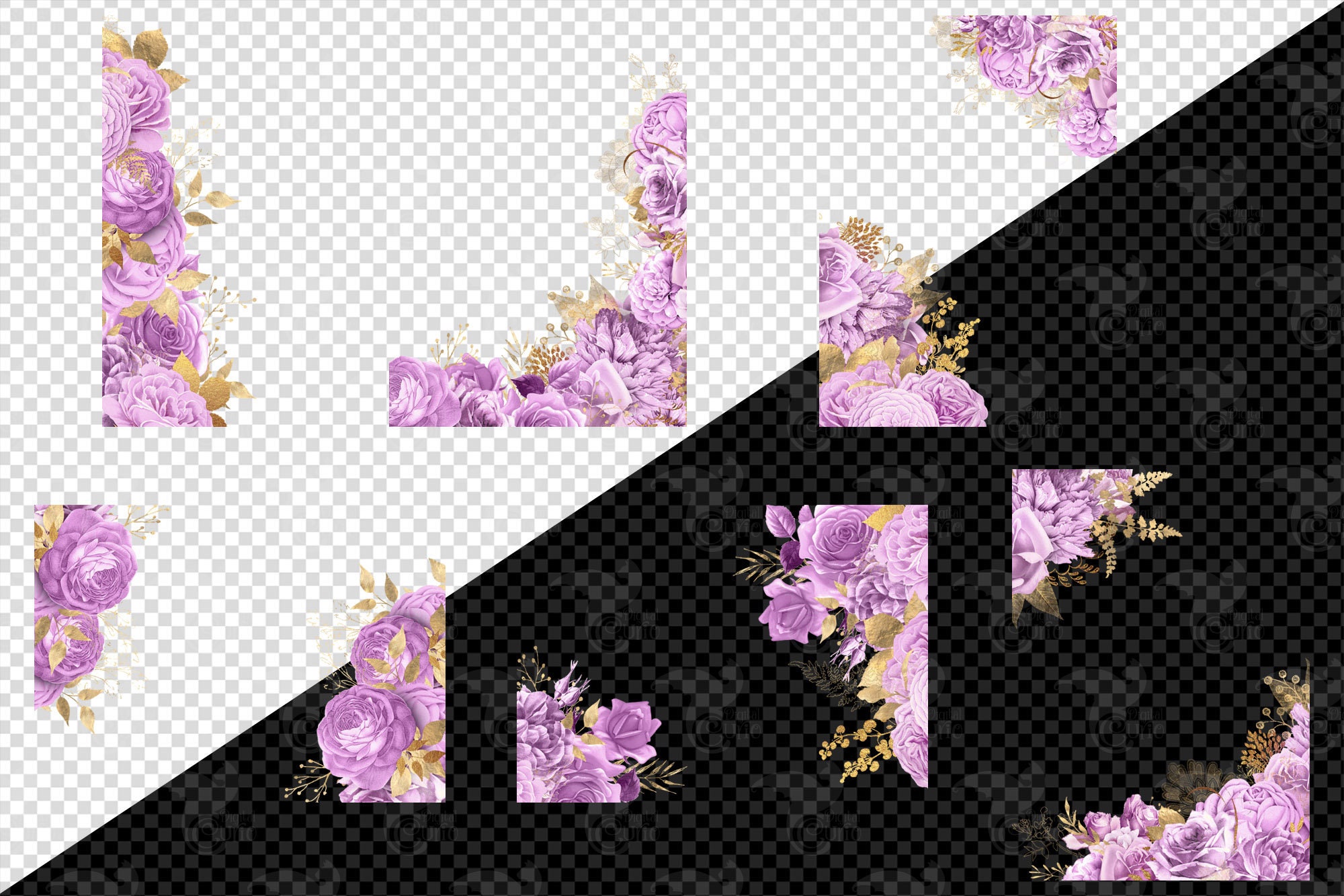 5x7 Lilac and Gold Floral Overlays for Invitations Planners - Etsy