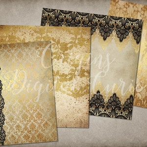 Black and Gold Lace Digital Paper, Rustic Digital Paper, Black Lace ...