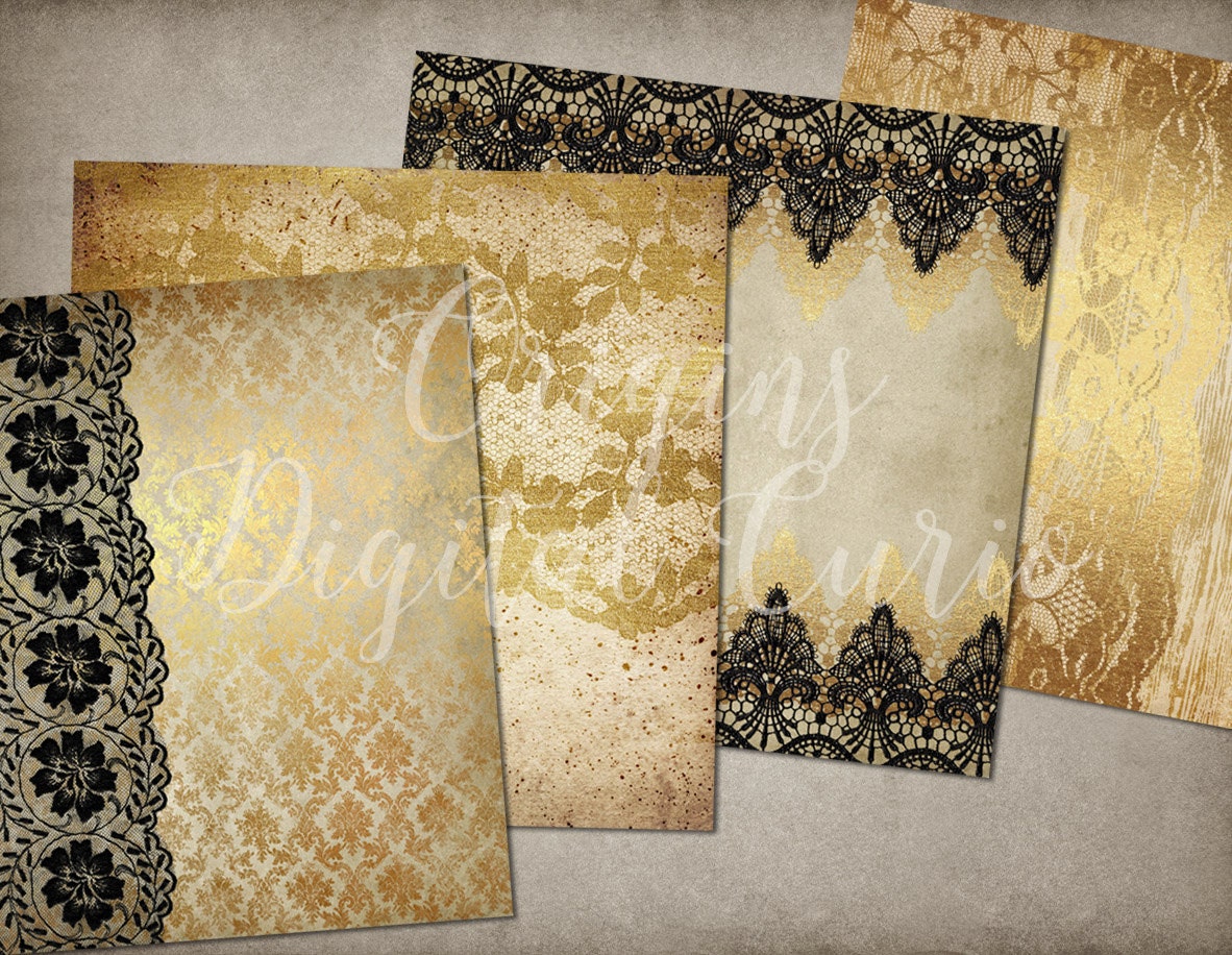 Black and Gold Lace Digital Paper Rustic Digital Paper Black - Etsy
