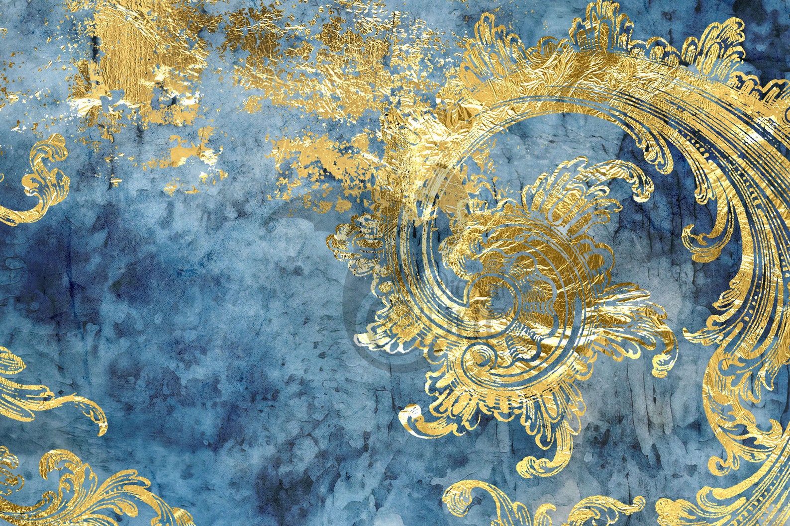 Grunge Blue and Gold Digital Paper, Floral Damask (digital Download) - Etsy