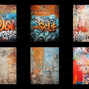 Urban Wall Textures Digital Paper, Graffiti Brick Wall Digital Paper ...