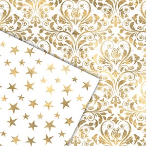 Gold and White Digital Paper, Seamless Gold Foil Backgrounds, Gold ...