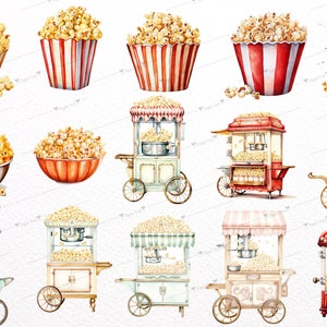 Watercolor Popcorn Clipart - Digital Png Movie Night Popcorn Machine ...