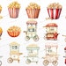 Watercolor Popcorn Clipart - Digital Png Movie Night Popcorn Machine ...