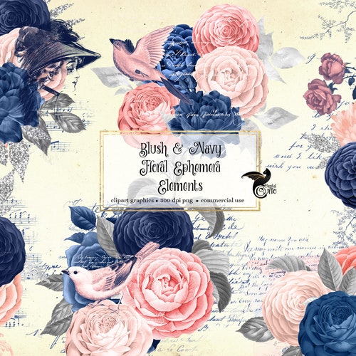 Blush and Navy Digital Scrapbooking Kit Blush Pink Clipart - Etsy