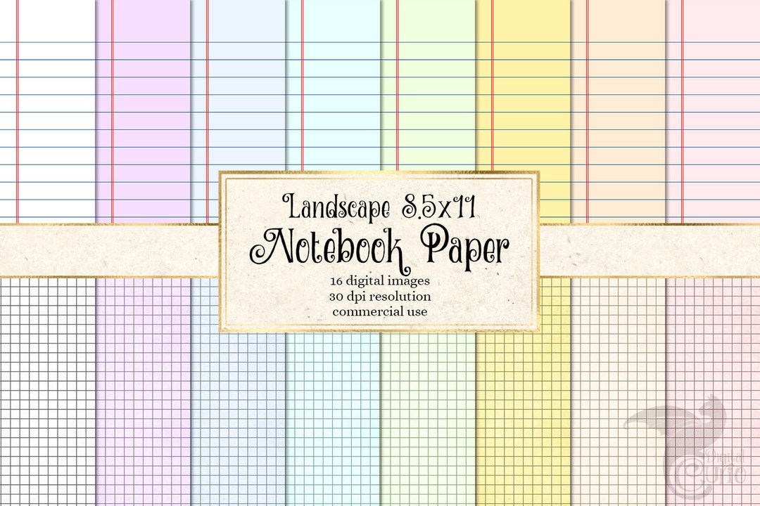 Notebook Paper in Digital Format for Printing at Home - Landscape Back ...