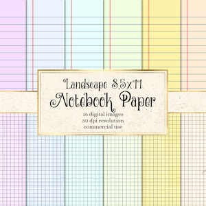 Notebook Paper in Digital Format for Printing at Home Landscape Back to ...