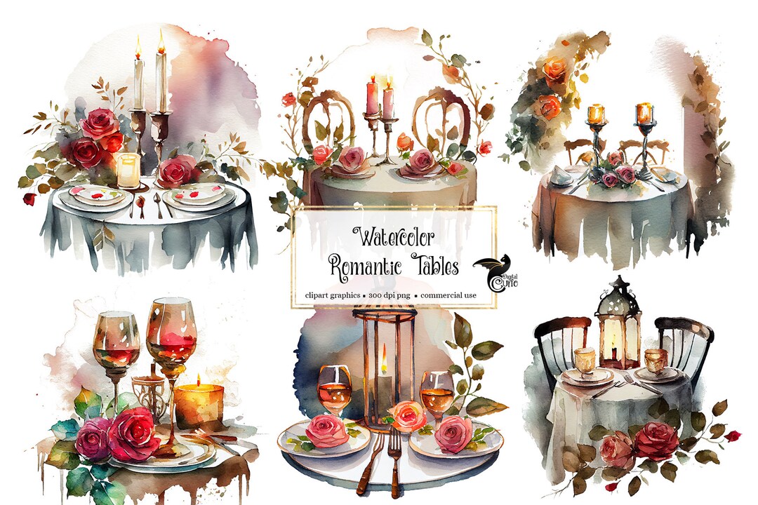 Watercolor Romantic Tables Clipart - Valentine Fantasy PNG Format ...