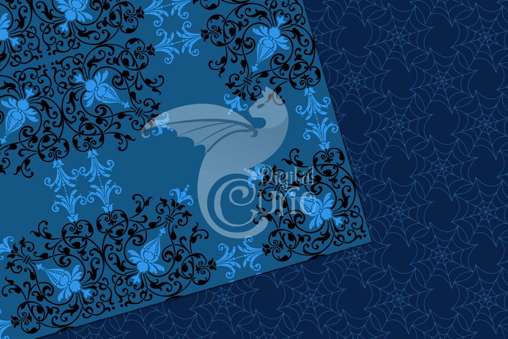 Blue Gothic Digital Paper Seamless Skull Damask Halloween | Etsy