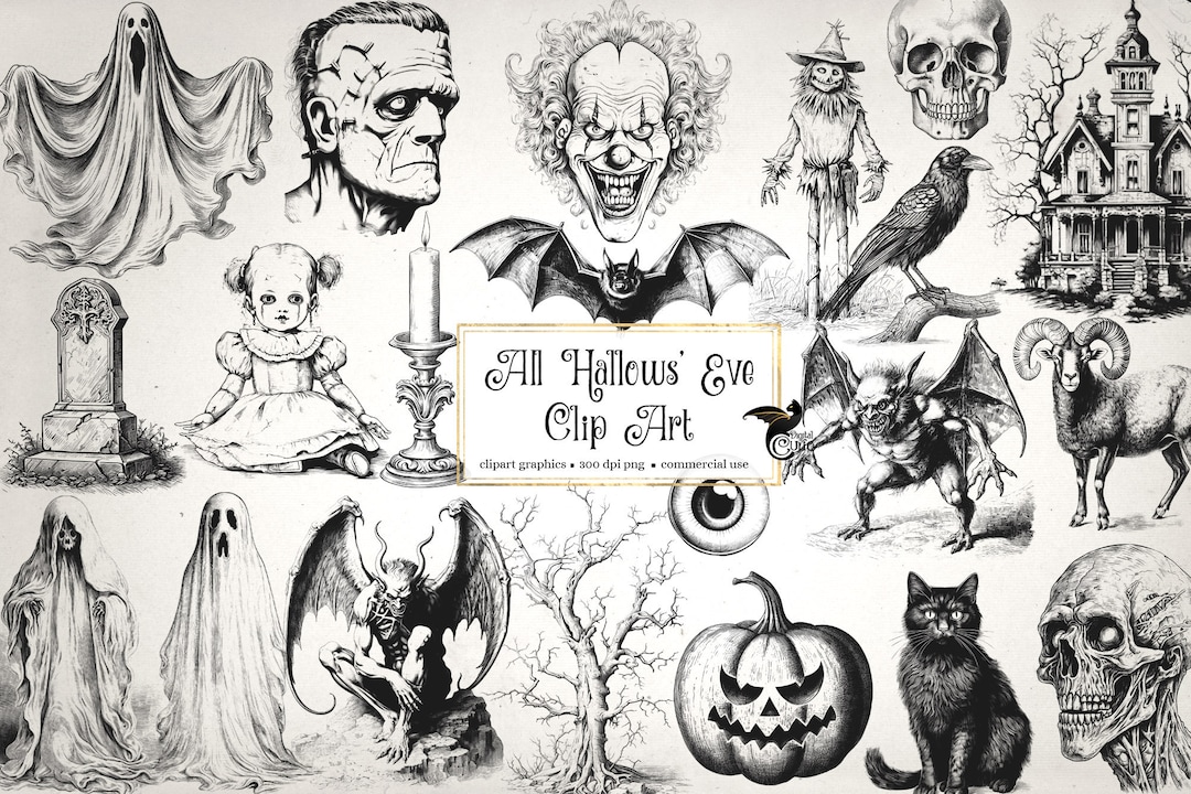 All Hallows Eve Clipart, Antique Vintage Halloween Clip Art Graphics ...