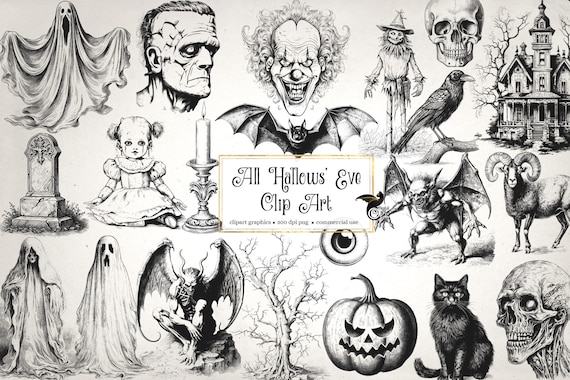 Vintage Black And White Halloween Clip Art