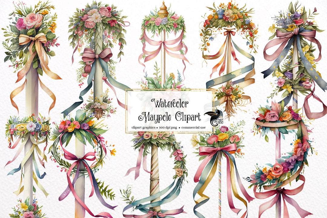 Watercolor Maypole Clipart - Floral Spring Midsummer Christian and ...