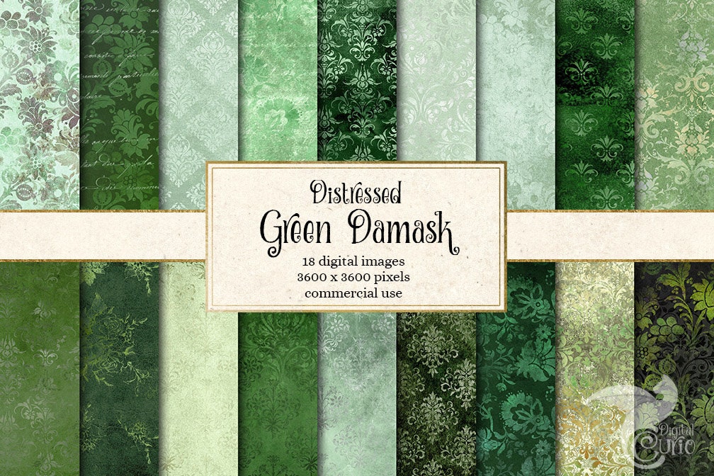 Green Distressed Damask Digital Paper Rustic Vintage Textured - Etsy