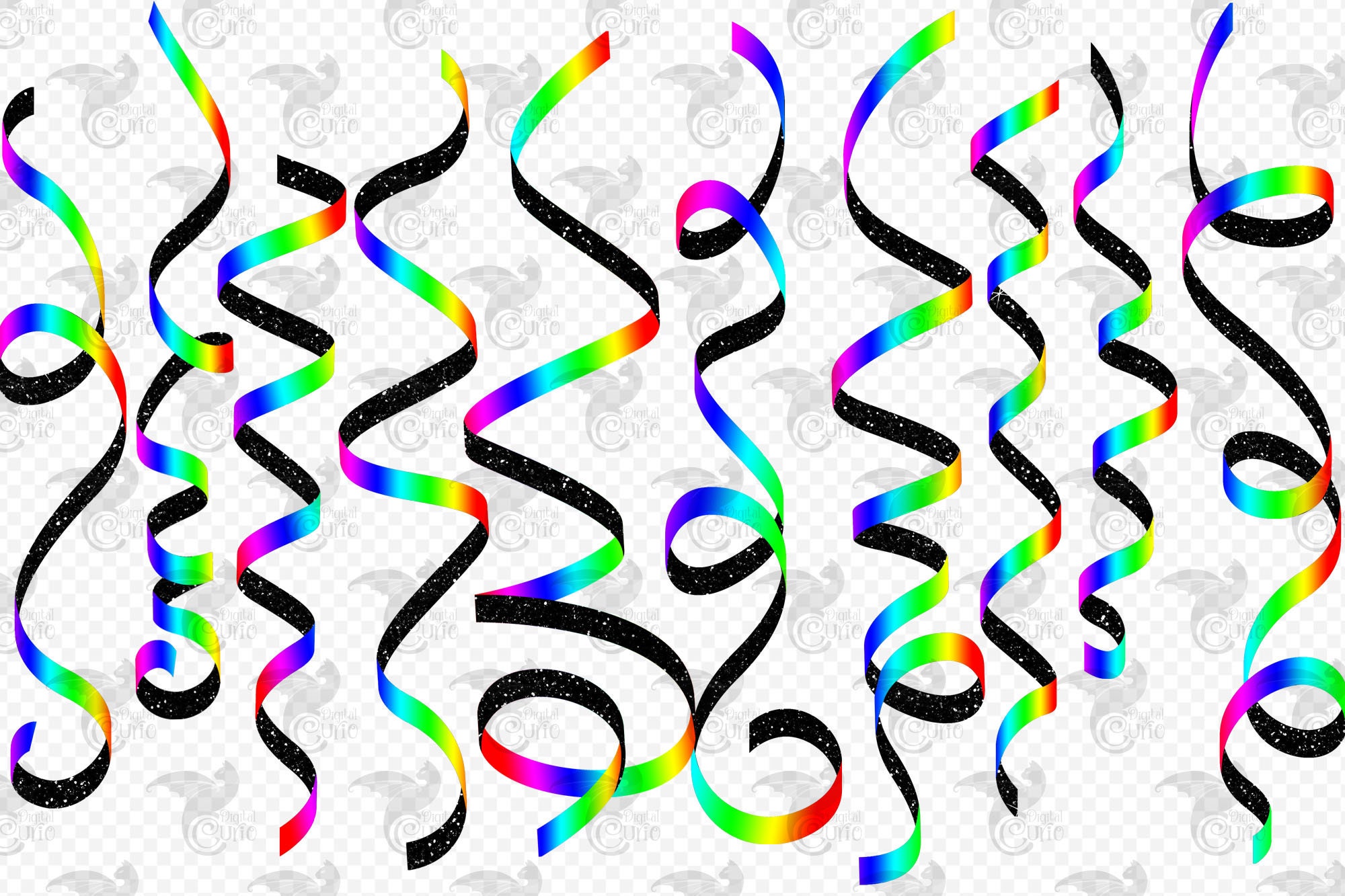 Rainbow and Black Glitter Ribbon Clip Art (PNG Digital Download) - Etsy