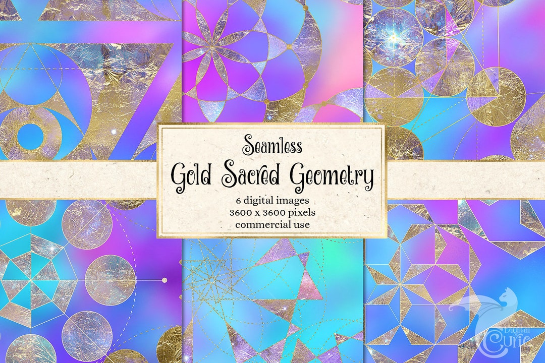 Gold Sacred Geometry Digital Paper - Seamless Patterns With Geometric ...