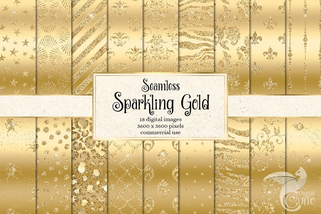 Sparkling Gold Digital Paper - Seamless Glitter Patterns With Animal ...