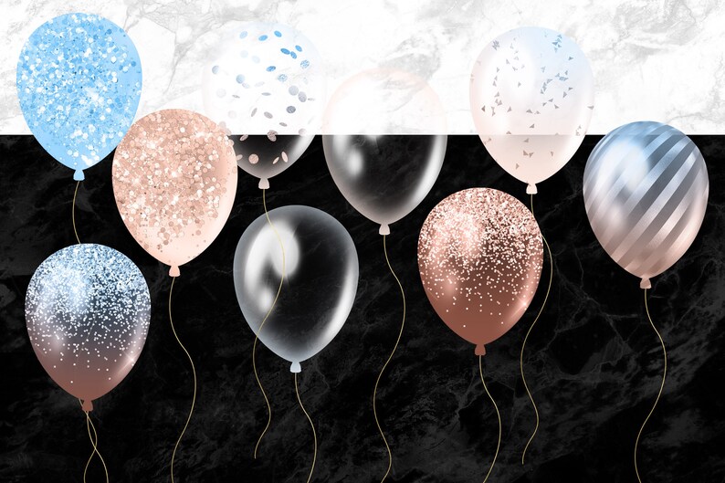 Rose Gold and Blue Balloons Clipart Party Clip Art Balloons | Etsy