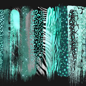 Turquoise Safari Brush Strokes Clipart, With Aqua Glitter and Teal Foil ...